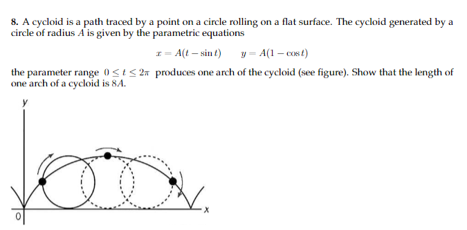 Solved 8. A cycloid is a path traced by a point on a circle | Chegg.com