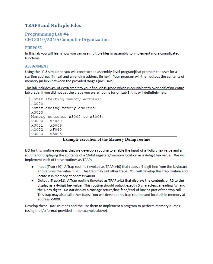 TRAPS and Multiple Files Programming Lab #4 CEG | Chegg.com