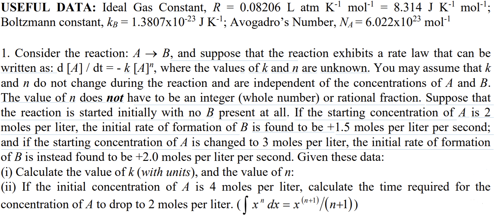 Solved USEFUL DATA: Ideal Gas Constant, R 0.08206 L atm K-1 | Chegg.com
