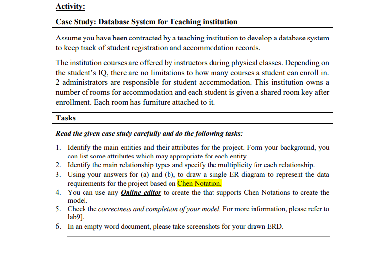 Activity: Case Study: Database System for Teaching | Chegg.com