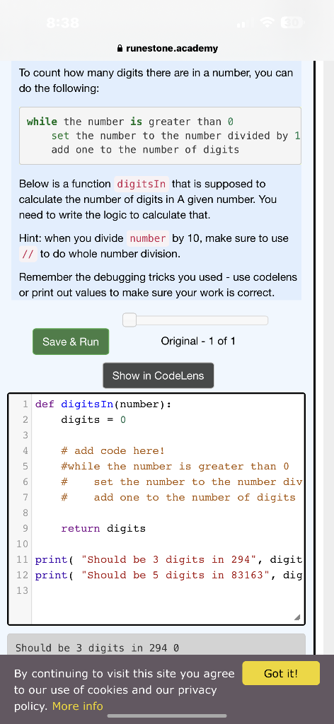 Solved O runestone.academy To count how many digits there | Chegg.com
