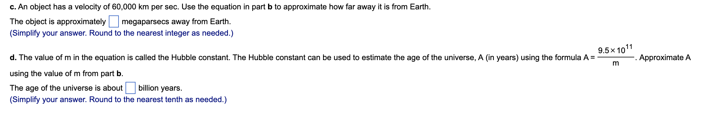 Solved The given table lists the distances (in megaparsecs | Chegg.com