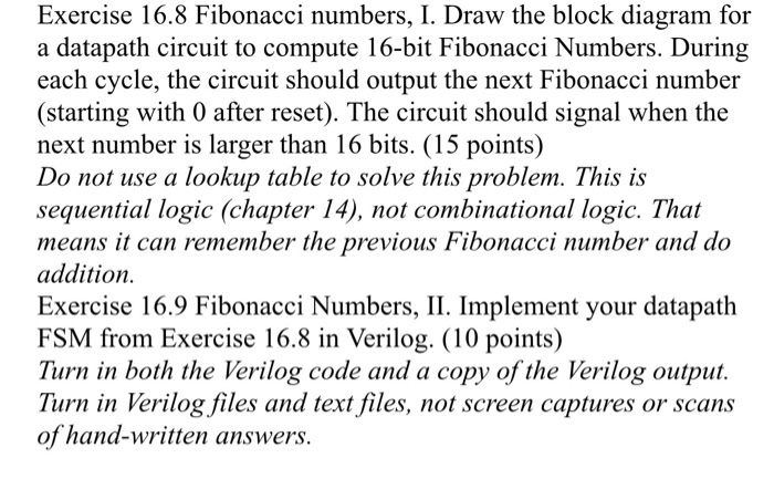 Solved Exercise 16.8 Fibonacci numbers, I. Draw the block | Chegg.com