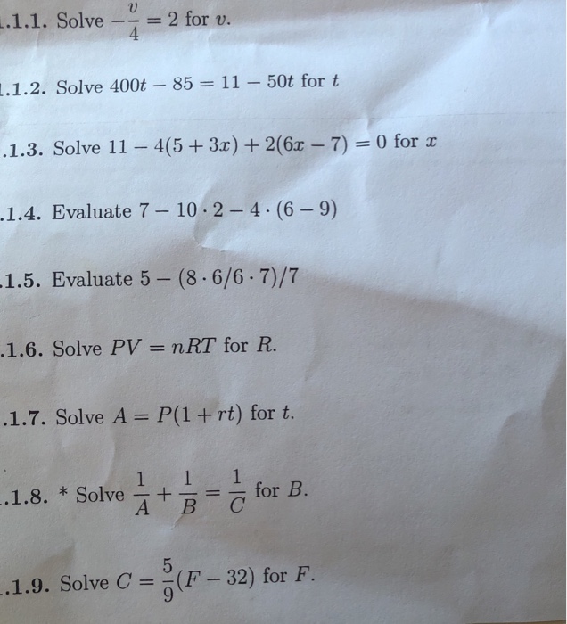 Solved .1.1. Solve--= 2 for u. .1.2. Solve 400t 85 11-50t | Chegg.com