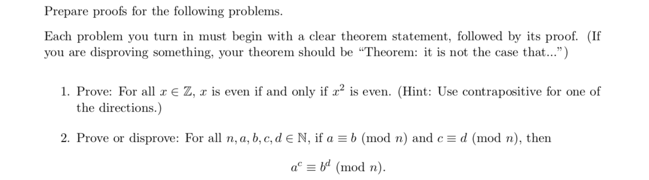 Solved Prepare proofs for the following problems. Each | Chegg.com