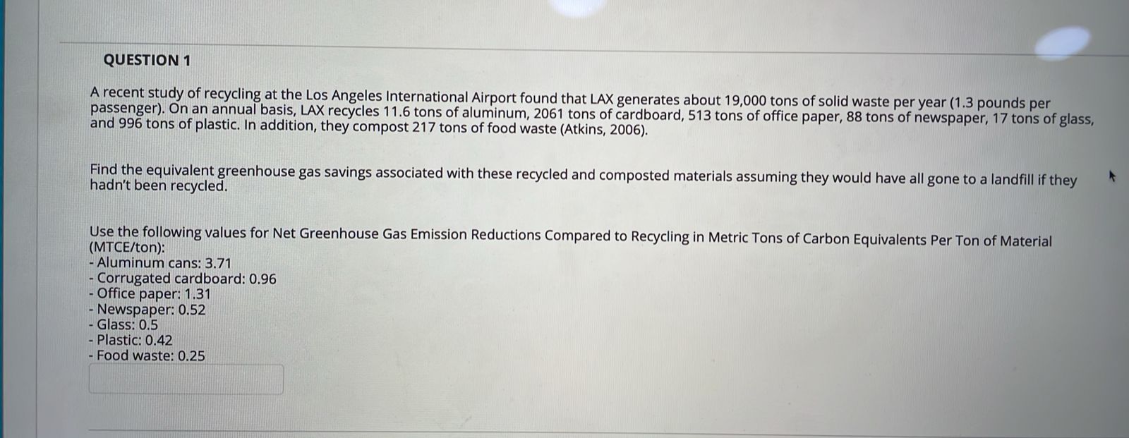 Solved A recent study of recycling at the Los Angeles | Chegg.com