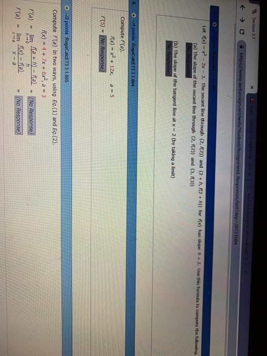 Solved Dep 20721604 Let Fx2 2x 3 The Secant Line Through 