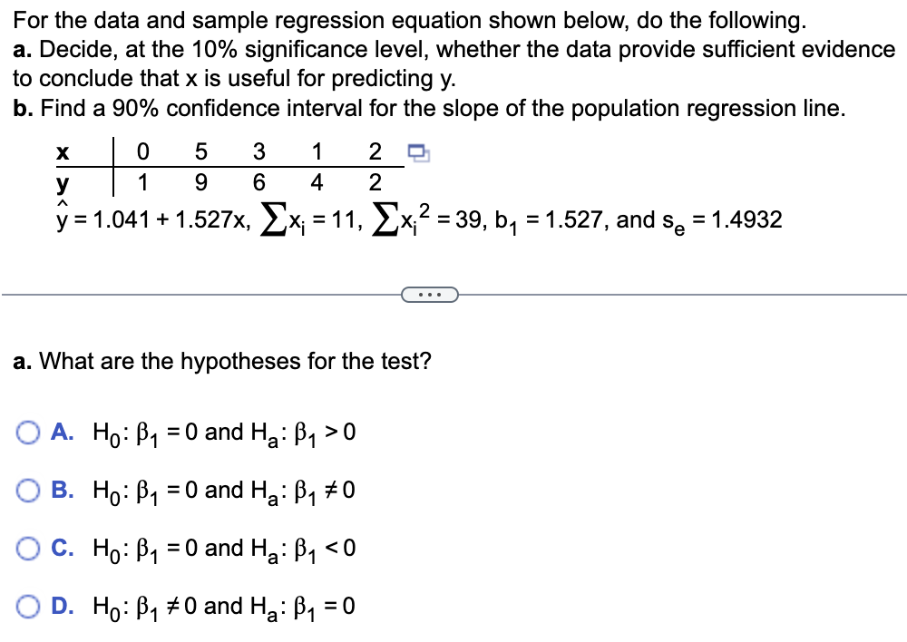 Solved For the data and sample regression equation shown | Chegg.com