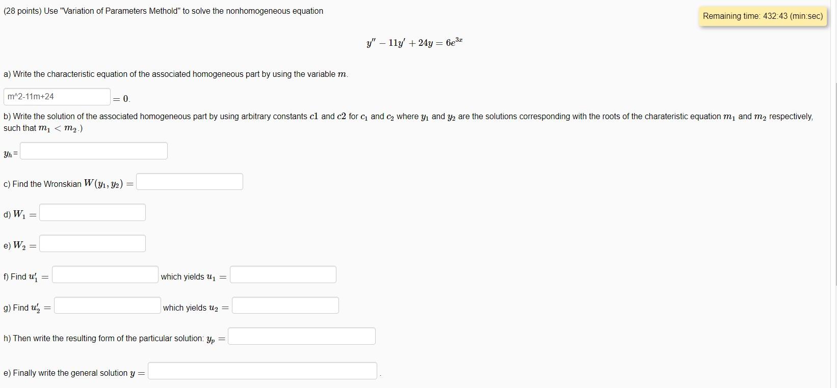 Solved (28 points) Use "Variation of Parameters Methold" to | Chegg.com
