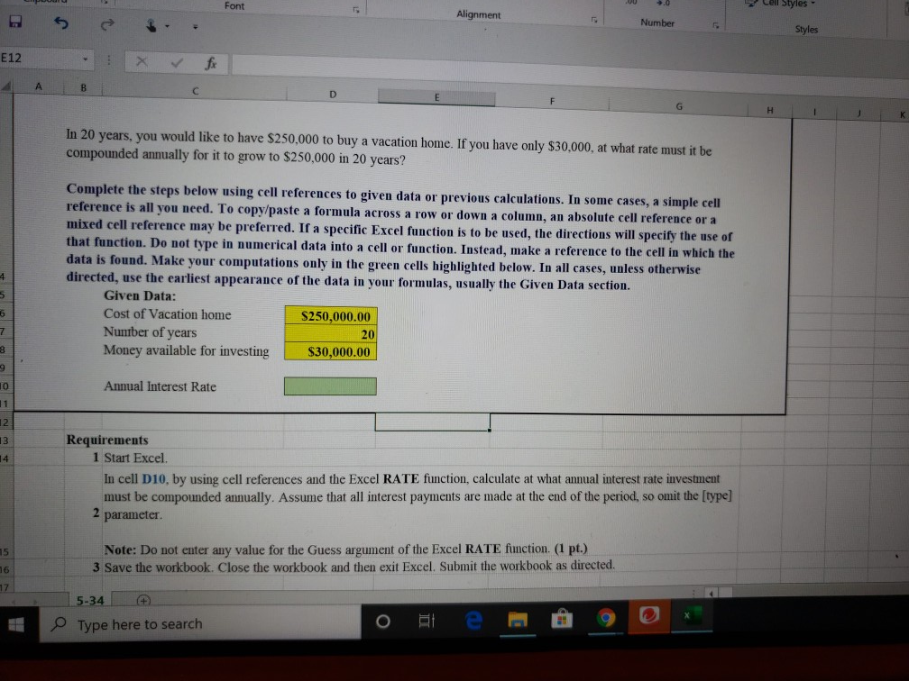 Solved Cell Styles Font Alignment Number Styles E12 A B G H | Chegg.com