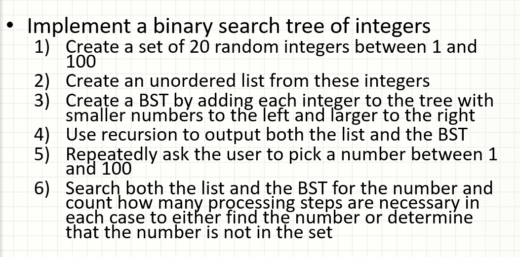 Solved • Implement a binary search tree of integers 1) | Chegg.com