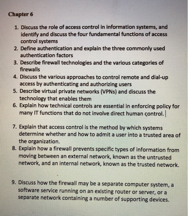 Solved Chapter 6 1 Discuss The Role Of Access Control In
