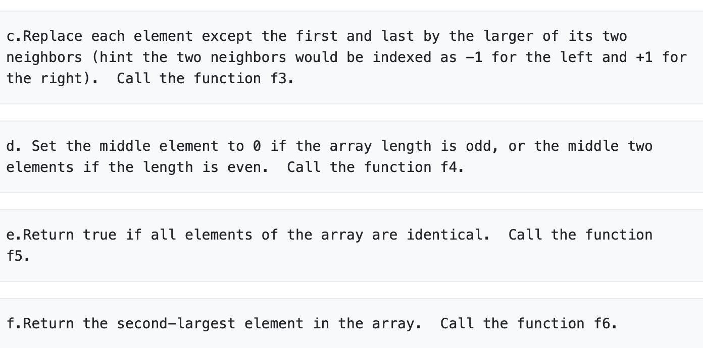 Solved Write array functions that carry out the following | Chegg.com