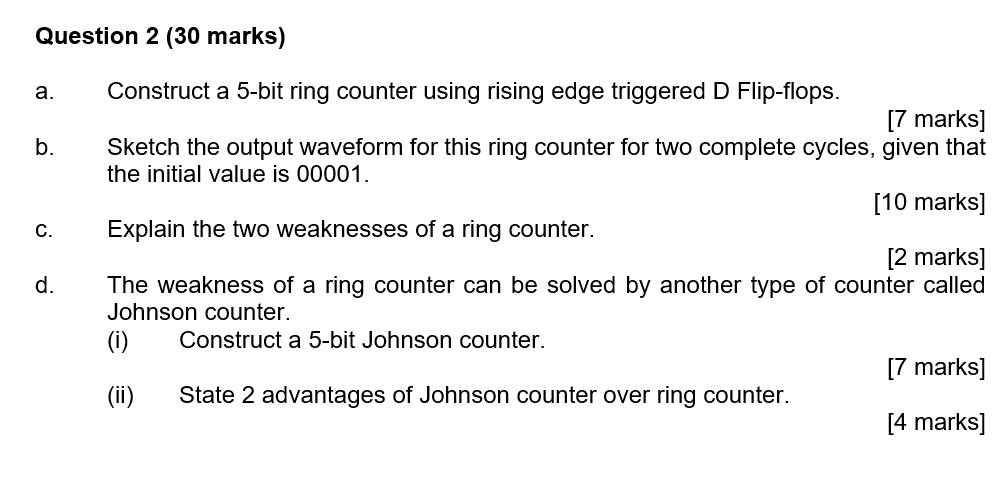 Solved Question 2 (30 marks) a. b. Construct a 5-bit ring | Chegg.com
