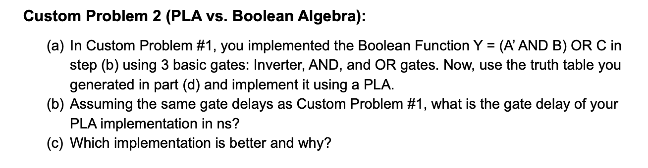 Solved Custom Problem 2 (PLA vs. Boolean Algebra): (a) In | Chegg.com