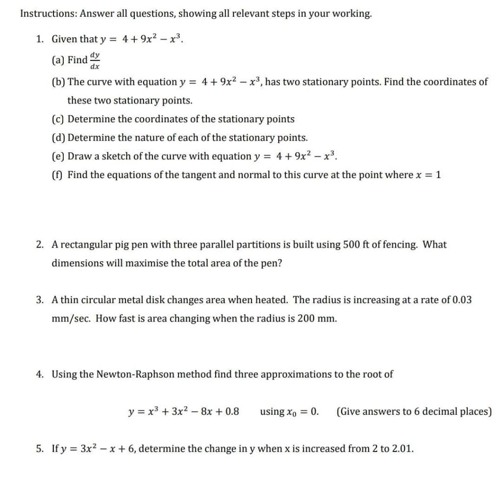 Solved nstructions: Answer all questions, showing all | Chegg.com