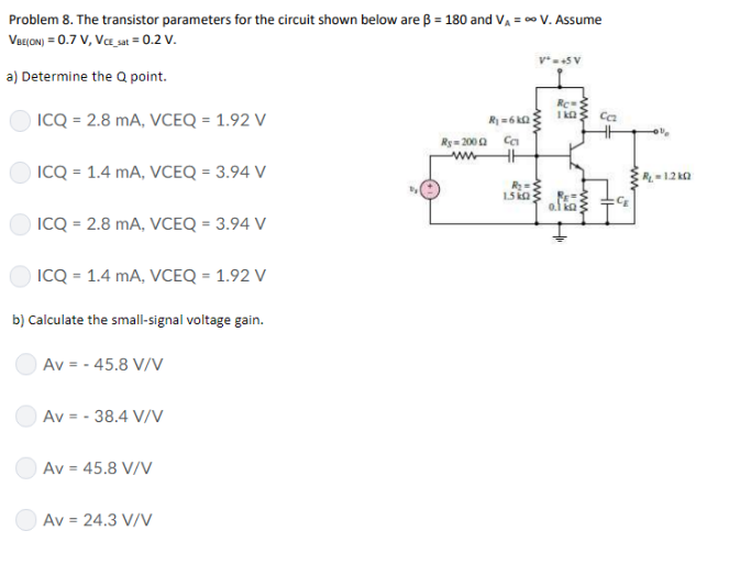 Solved Problem 8. The transistor parameters for the circuit | Chegg.com