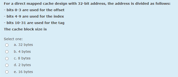 Solved For a direct mapped cache design with 32-bit address, | Chegg.com