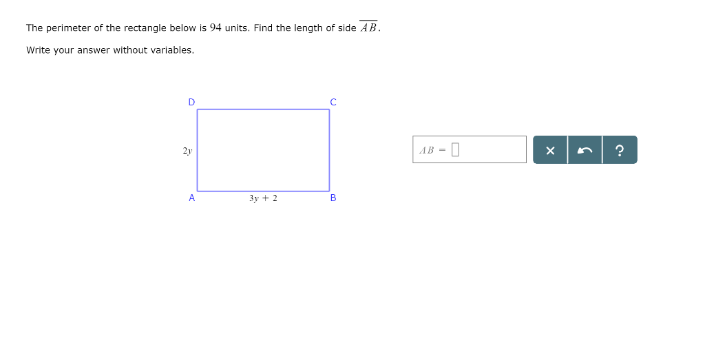 Solved The perimeter of the rectangle below is 94 units. | Chegg.com