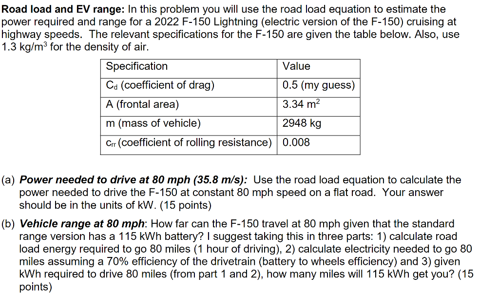Solved Road load and EV range: In this problem you will use | Chegg.com