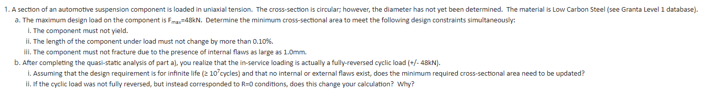 Solved a. The maximum design load on the component is | Chegg.com