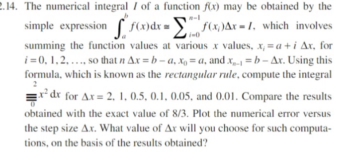 Solved The numerical integral I of a function f(x) may be | Chegg.com