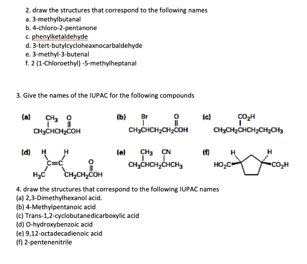 Solved 2. draw the structures that correspond to the | Chegg.com