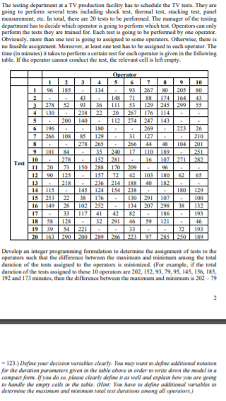 The testing department at a TV production facility | Chegg.com