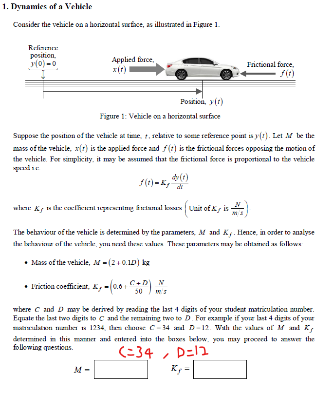 Solved 1. Dynamics of a Vehicle Consider the vehicle on a | Chegg.com