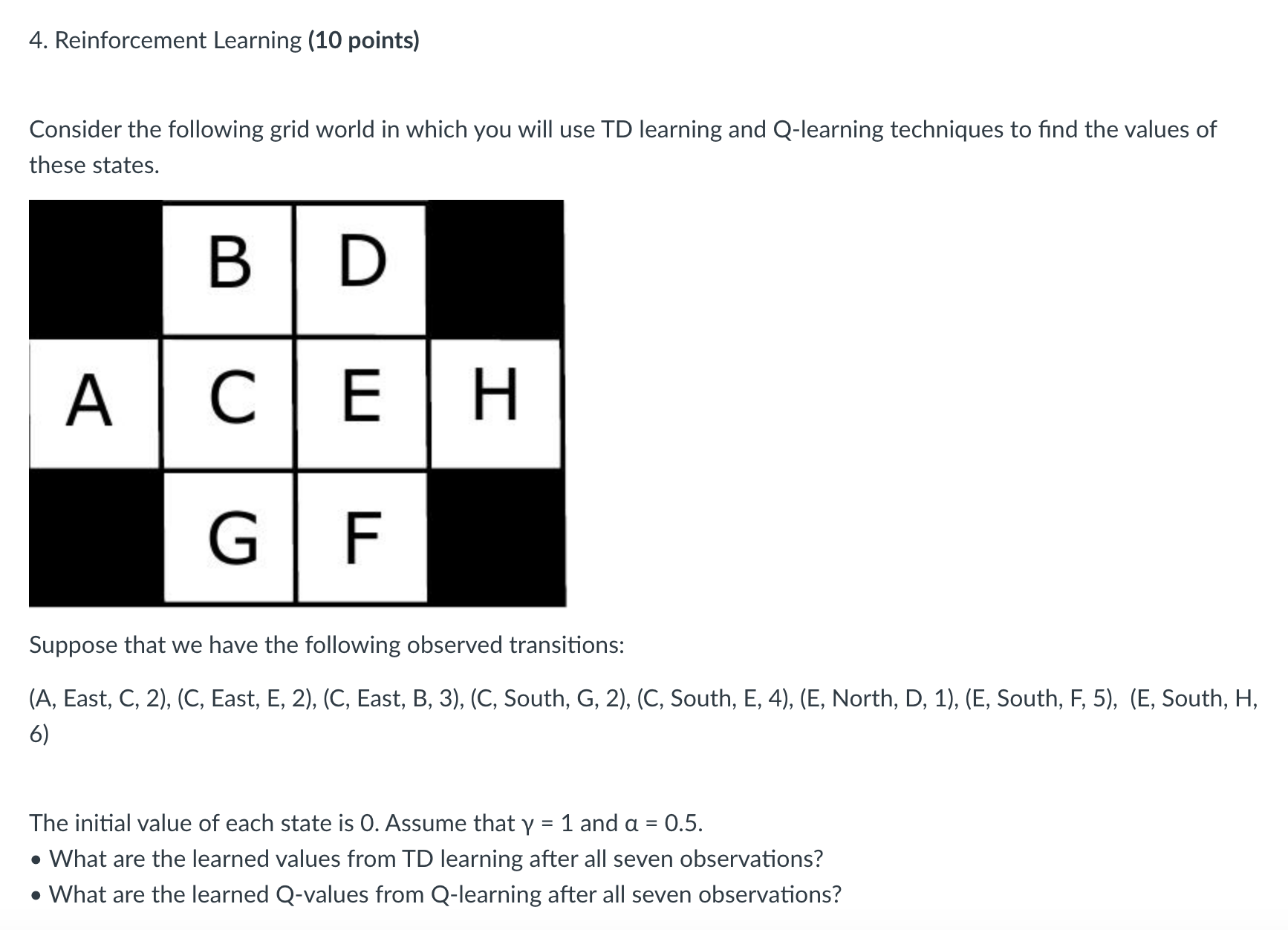 Solved 4. ﻿Reinforcement Learning (10 ﻿points)Consider the | Chegg.com