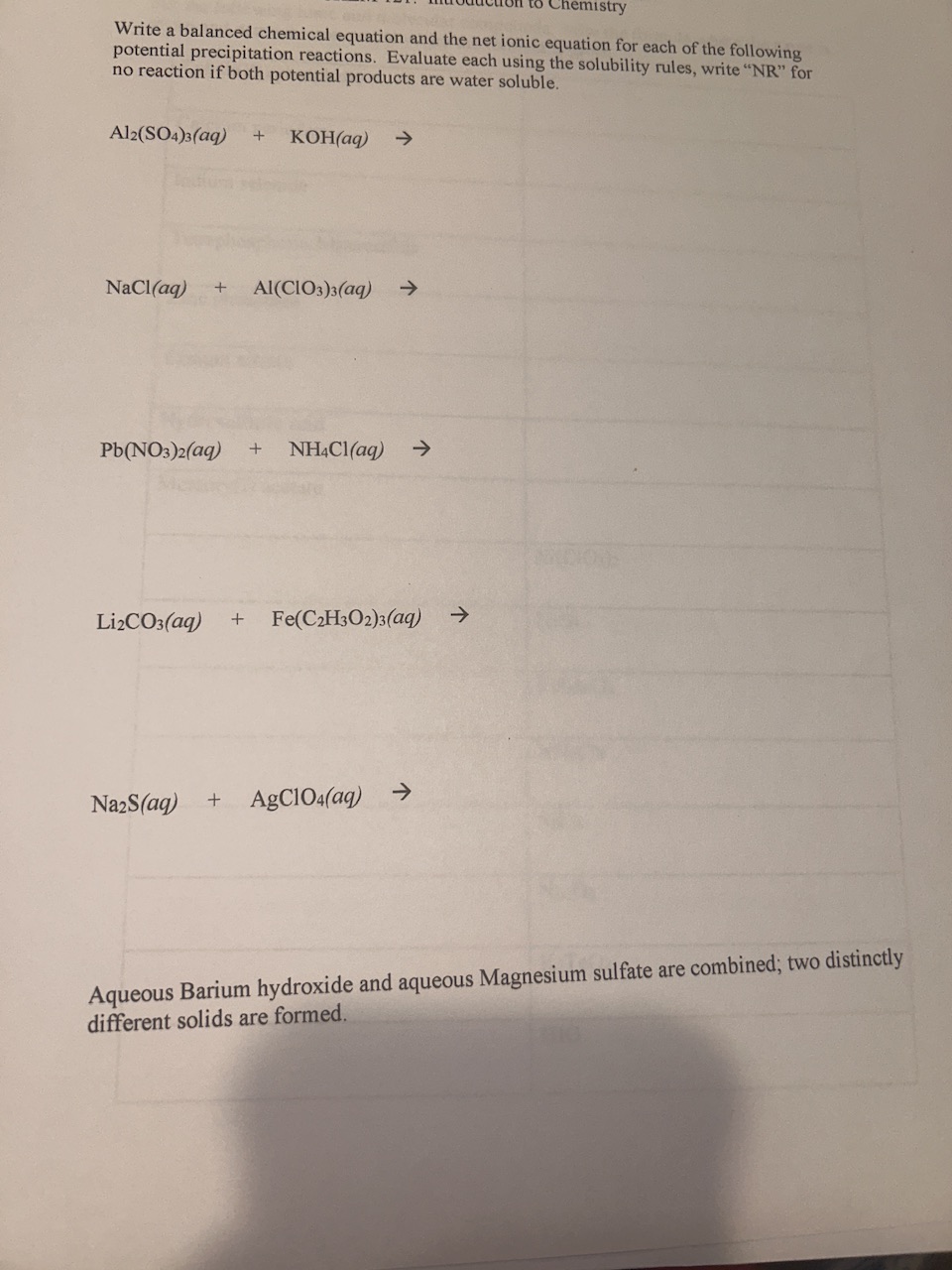 Solved Write a balanced chemical equation and the net ionic | Chegg.com