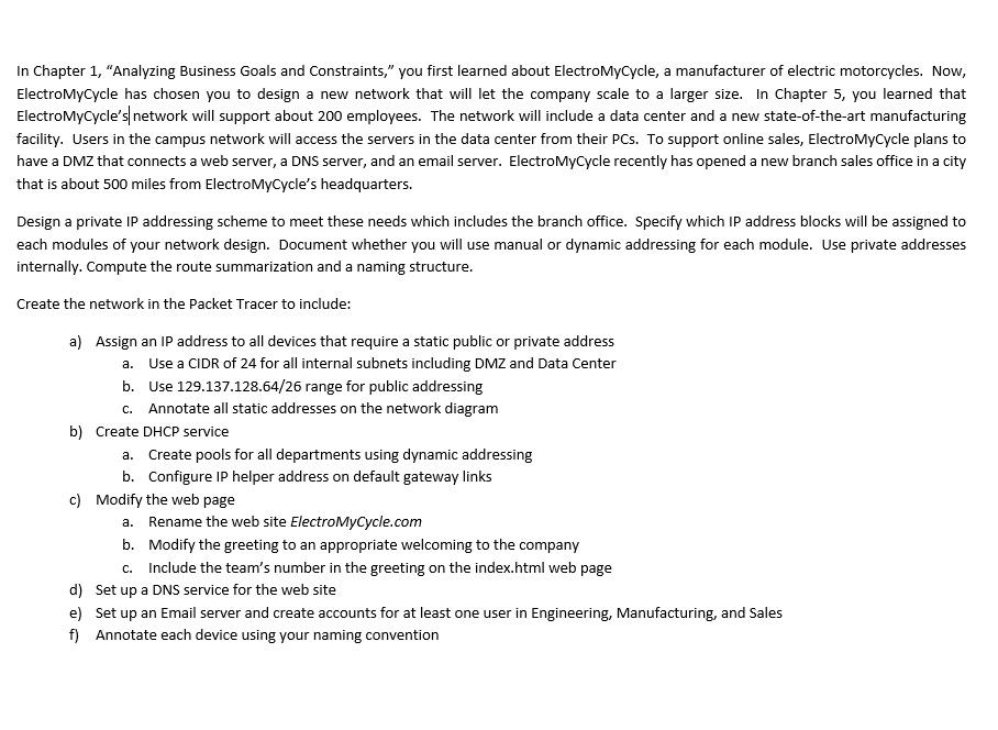 In Chapter 1, "Analyzing Business Goals and | Chegg.com