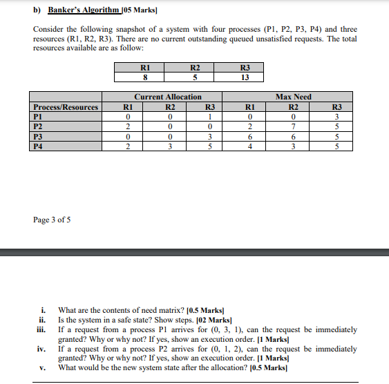 Solved b) Banker's Algorithm 105 Marks Consider the | Chegg.com