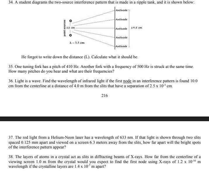 Solved 34. A student diagrams the two-source interference | Chegg.com