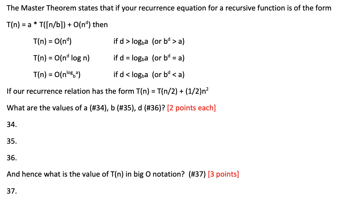 Solved The Master Theorem states that if your recurrence | Chegg.com