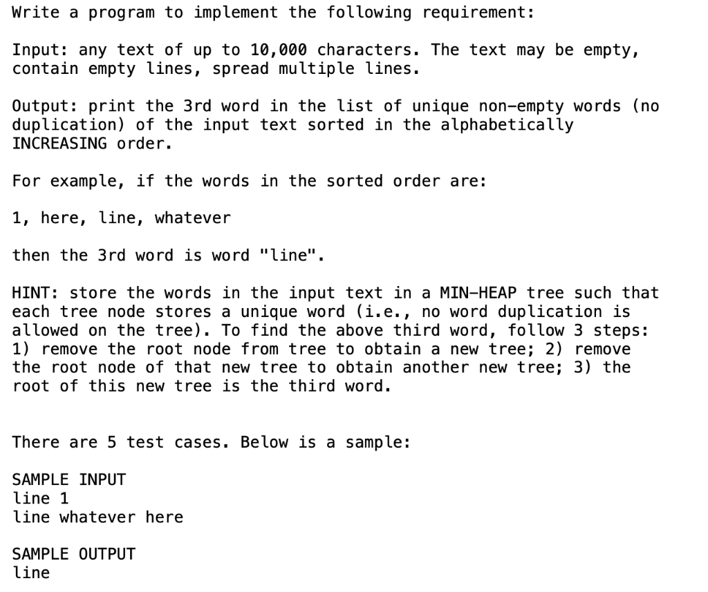 Solved Write a program to implement the following | Chegg.com
