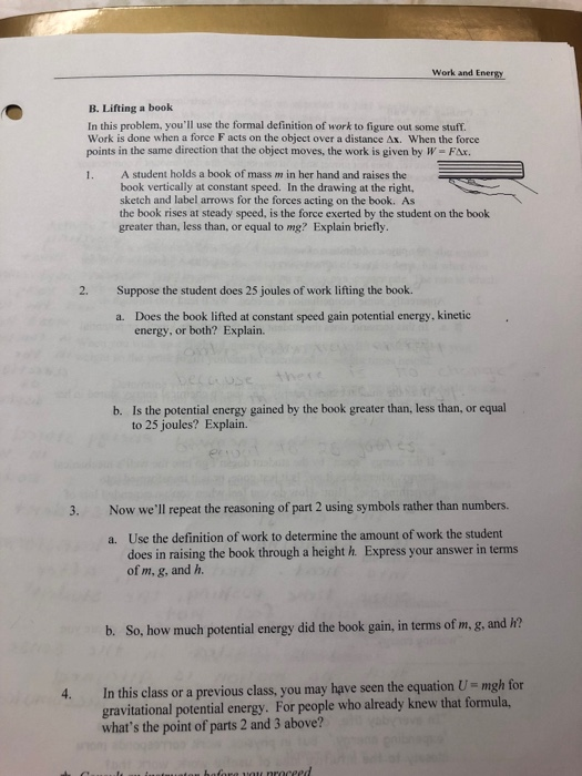 Solved Work and Energy B. Lifting a book In this problem, | Chegg.com