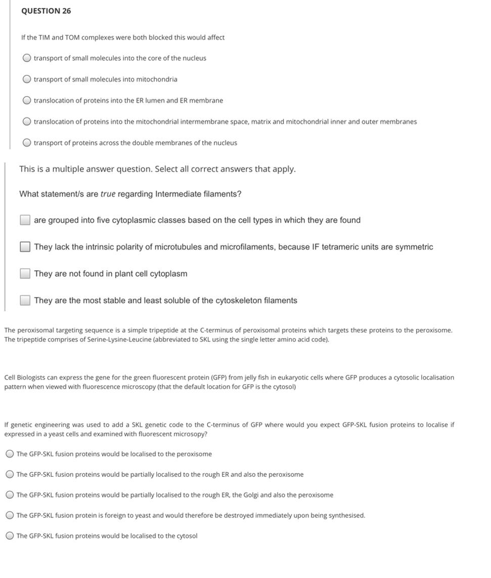 Solved QUESTION 26 If the TIM and TOM complexes were both | Chegg.com