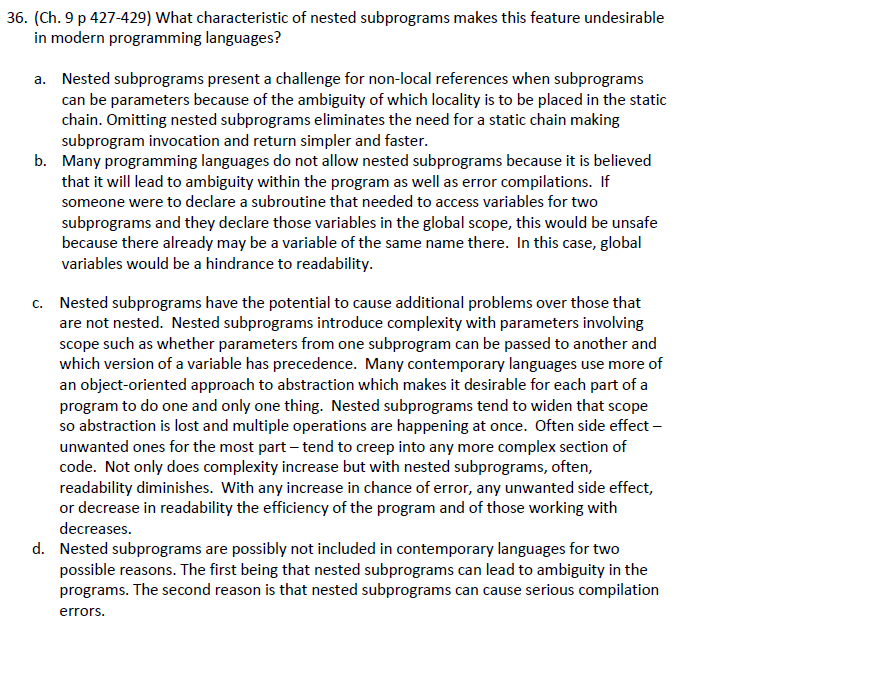 36. (Ch. 9 p 427-429) What characteristic of nested | Chegg.com