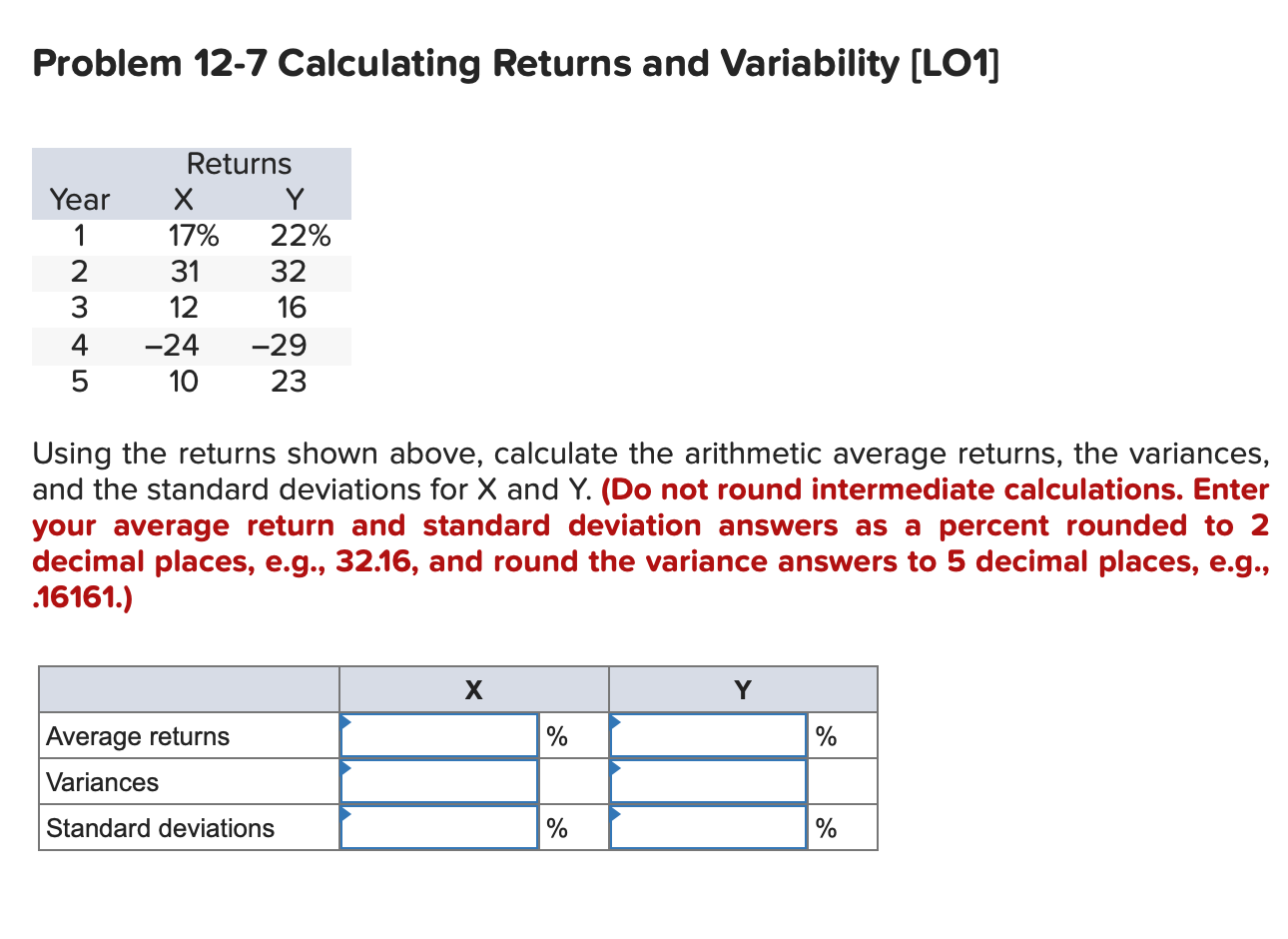 Solved Problem 12-7 Calculating Returns and Variability | Chegg.com