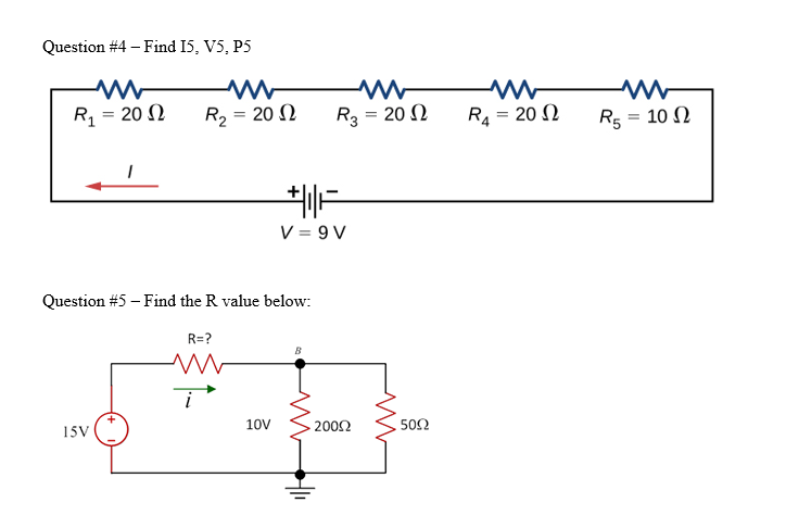 Solved Question #4 - Find 15, V5, P5 w R2 = 20 2 R1 = 2012 | Chegg.com