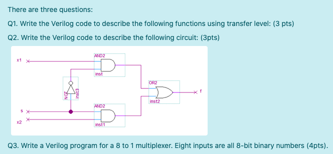 Solved There are three questions: Q1. Write the Verilog code | Chegg.com