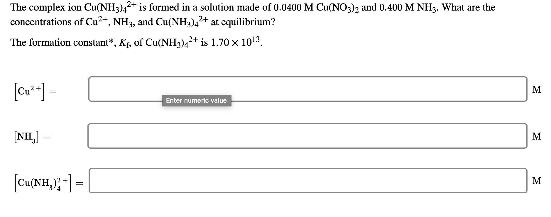 Solved The complex ion Cu(NH3)42+ is formed in a solution | Chegg.com
