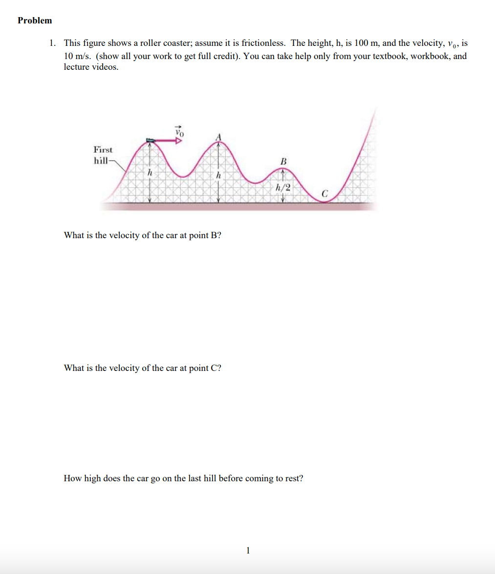 Solved Problem 1. This figure shows a roller coaster; assume | Chegg.com