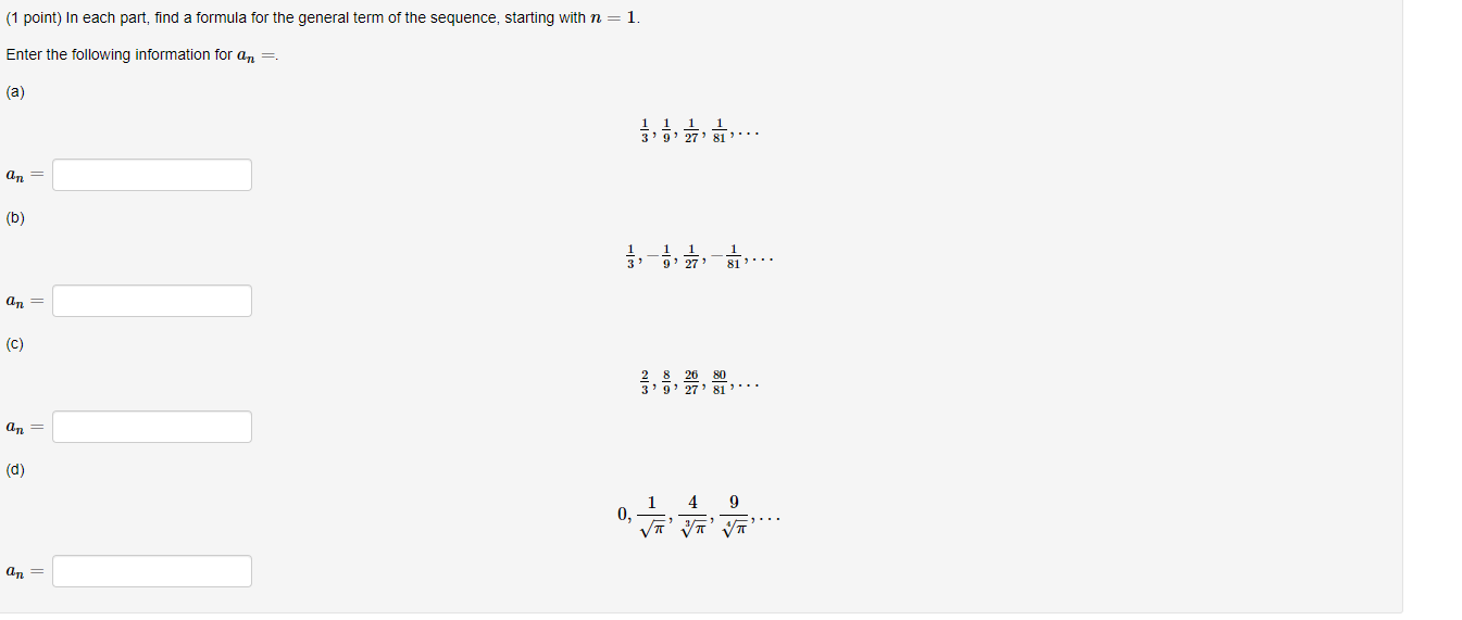Solved (1 point) In each part, find a formula for the | Chegg.com