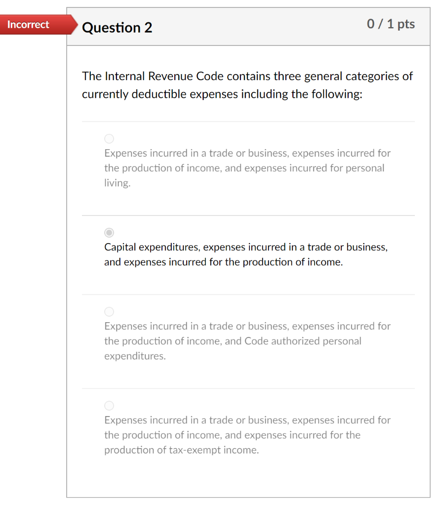 Solved Question 2 0 / 1 pts The Internal Revenue Code | Chegg.com
