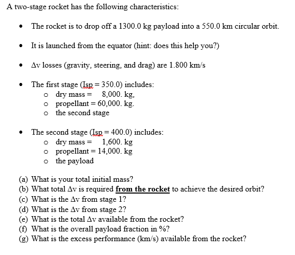 Solved two-stage rocket has the following characteristics: - | Chegg.com