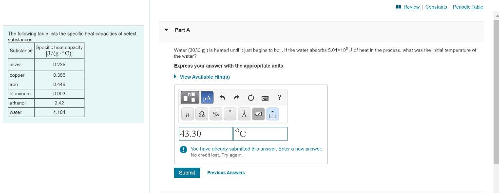 Solved The following table lists the specific heat | Chegg.com