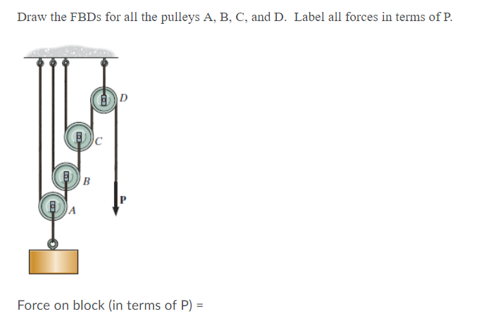 Solved Draw the FBDs for all the pulleys A, B, C, and D. | Chegg.com
