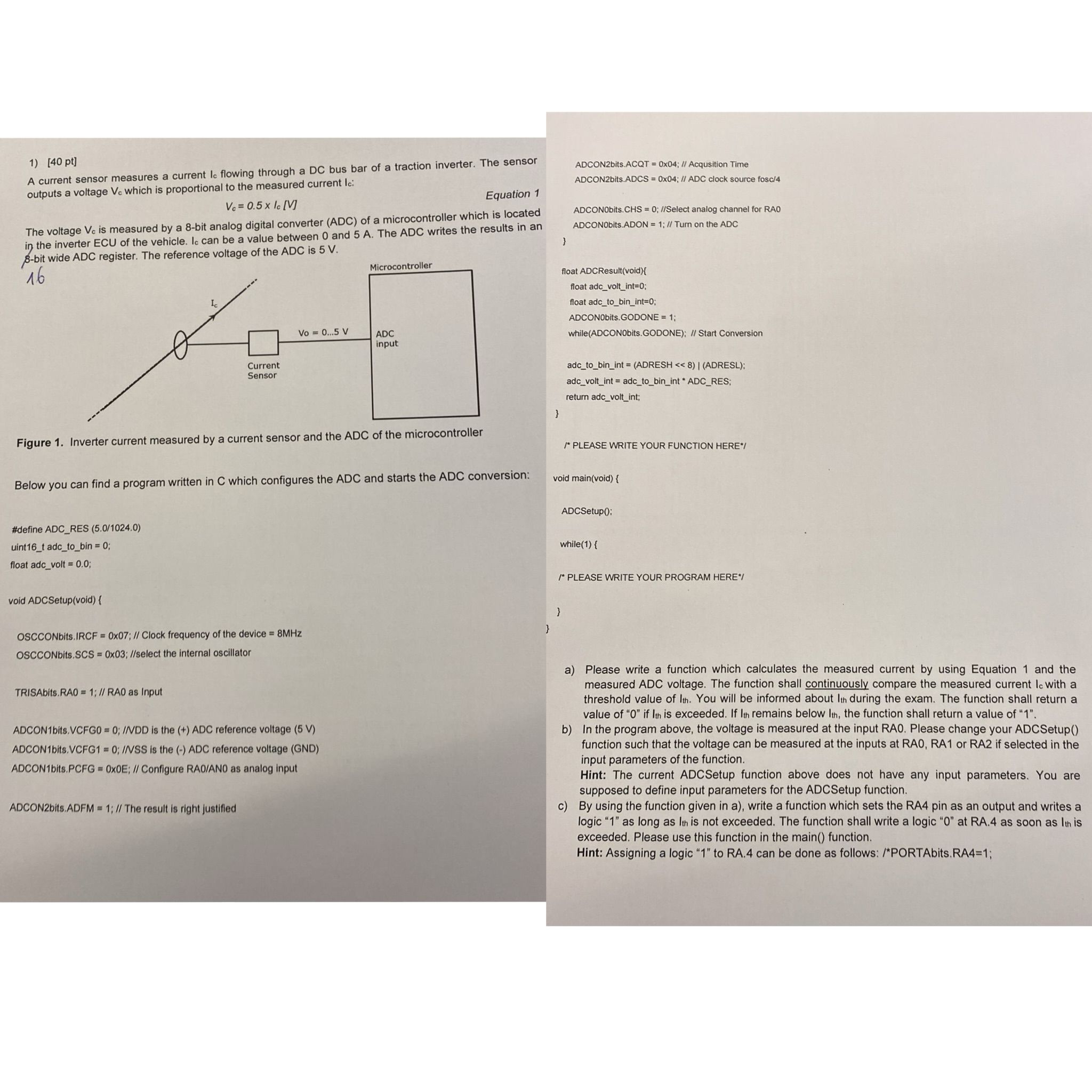 Solved A current sensor measures a current ie flowing | Chegg.com
